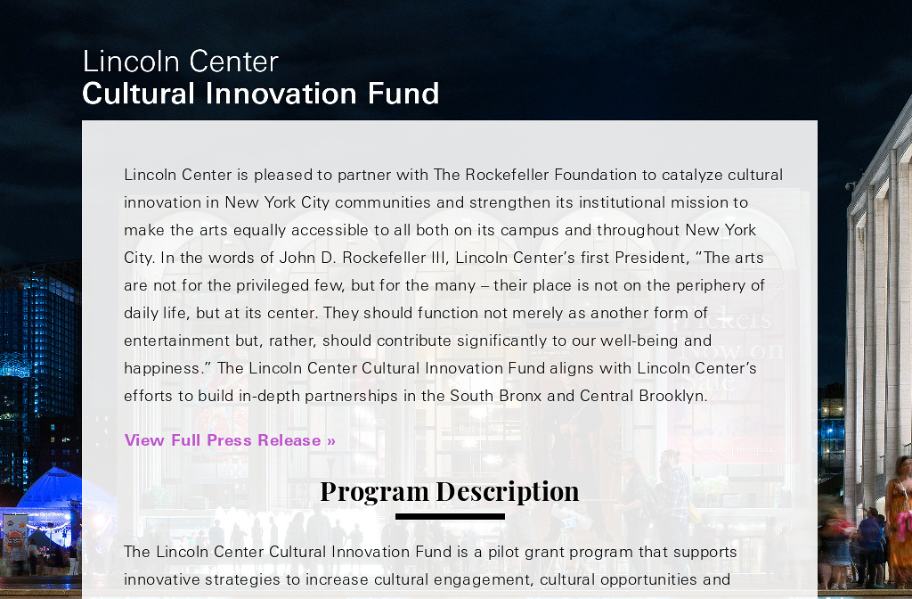 The Lincoln Center Cultural Innovation Fund