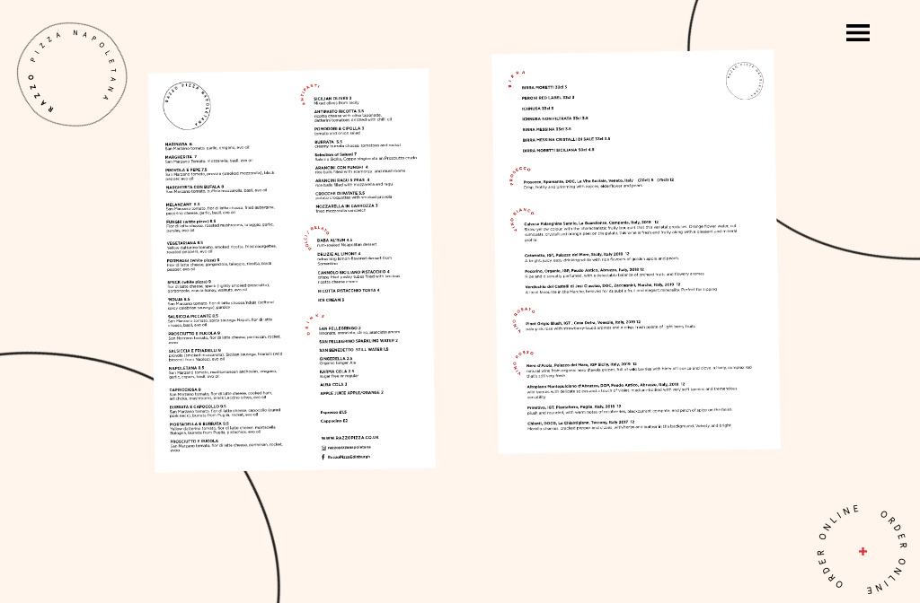 RAZZO PIZZA — menu