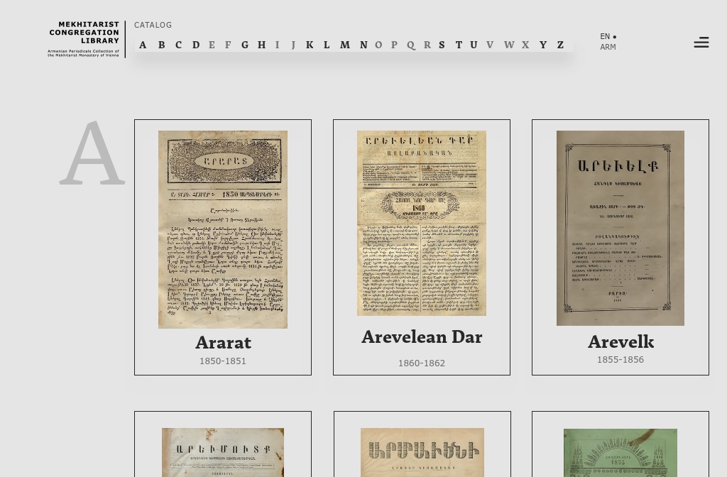 Mekhitarist Congregation Armenian Periodicals — Catalog Newspapers