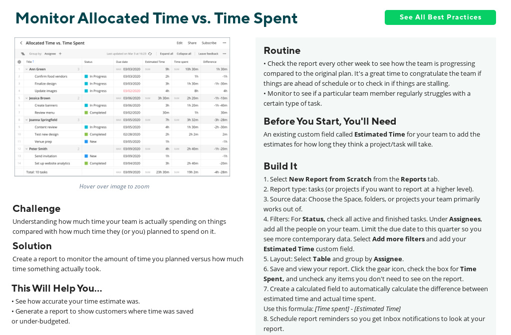 Wrike Best Practices - Monitor Allocated Time vs. Time Spent