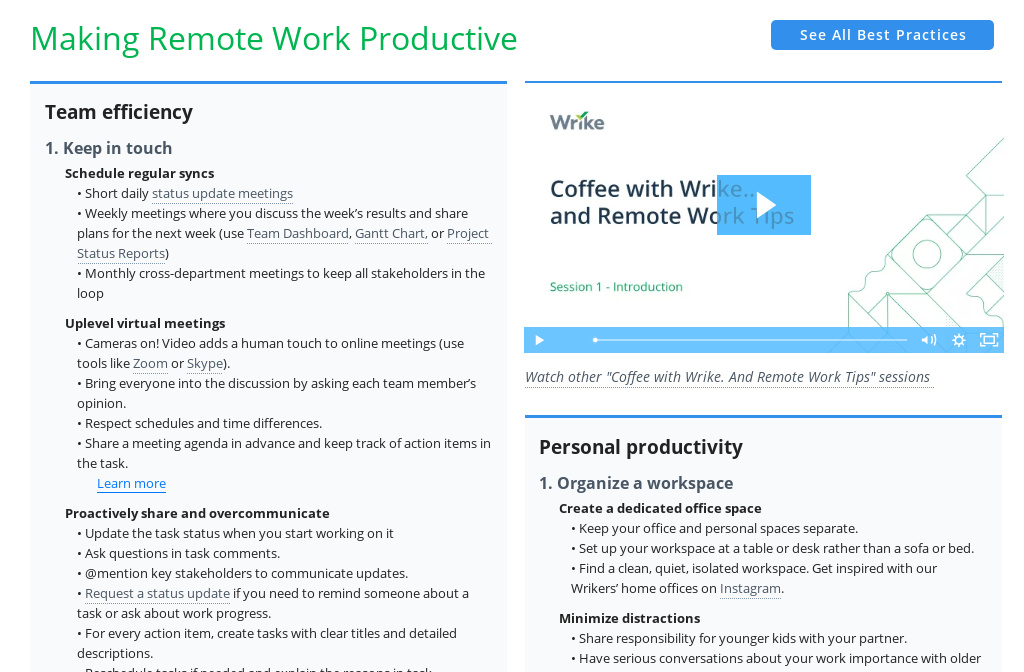 Wrike Best Practices - Making Remote Work Productive