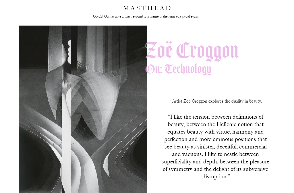 Zoë Croggon - Masthead Magazine - Op-Ed