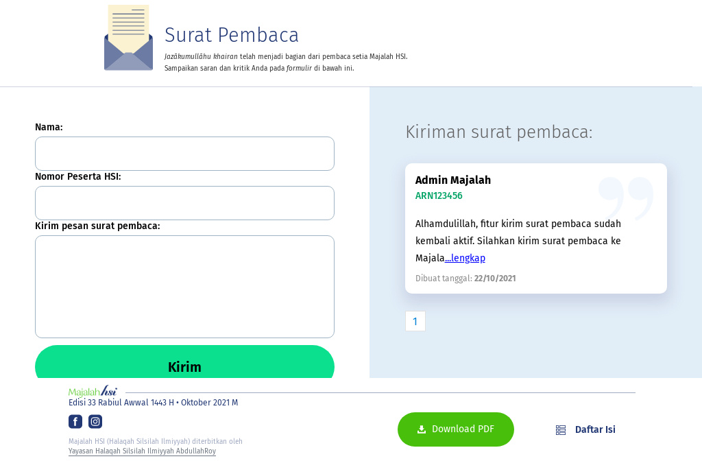 Majalah HSI Edisi 33 — Surat Pembaca
