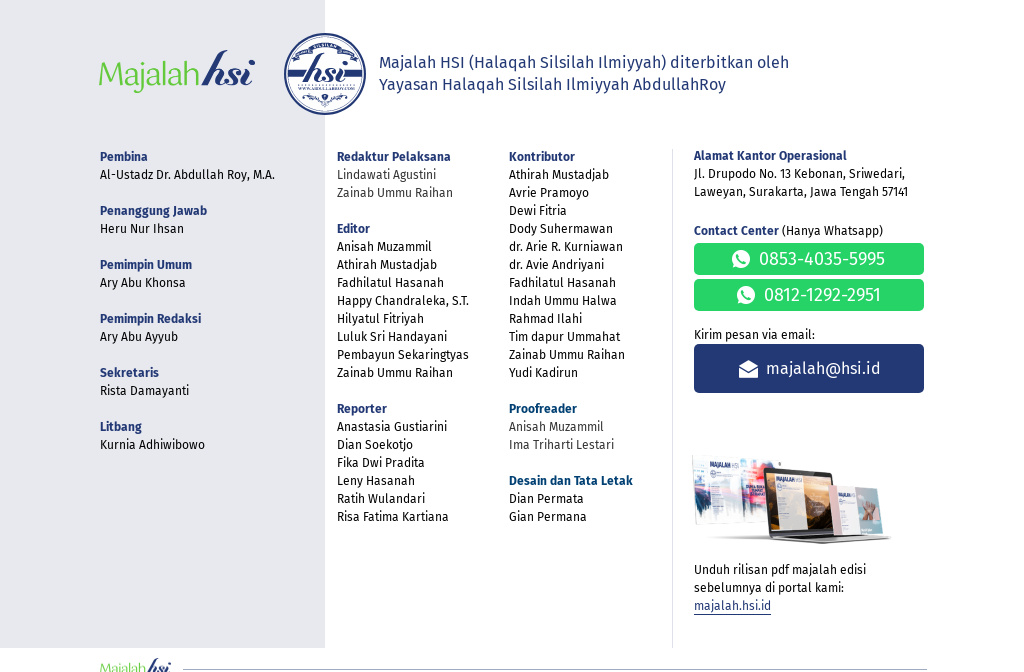 Majalah HSI Edisi 33 — Susunan Redaksi