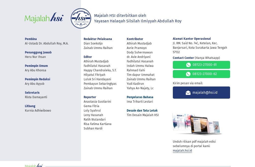 Majalah HSI Edisi 54 — Susunan Redaksi