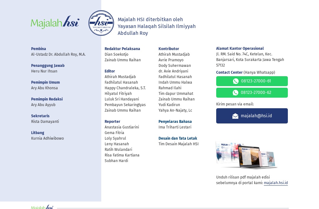 Majalah HSI Edisi 55 — Susunan Redaksi