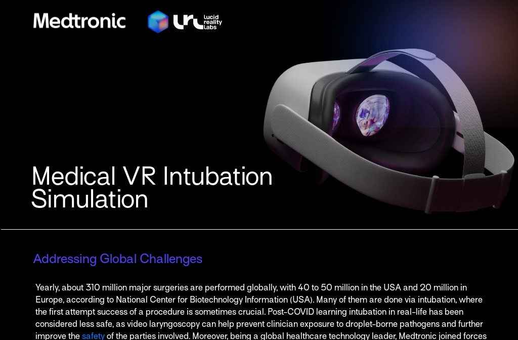 Medtronic Medical VR Intubation Simulation - one pager