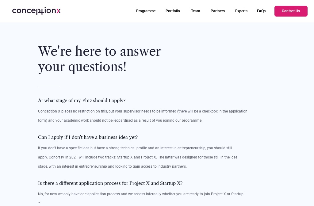 Conception X — FAQs