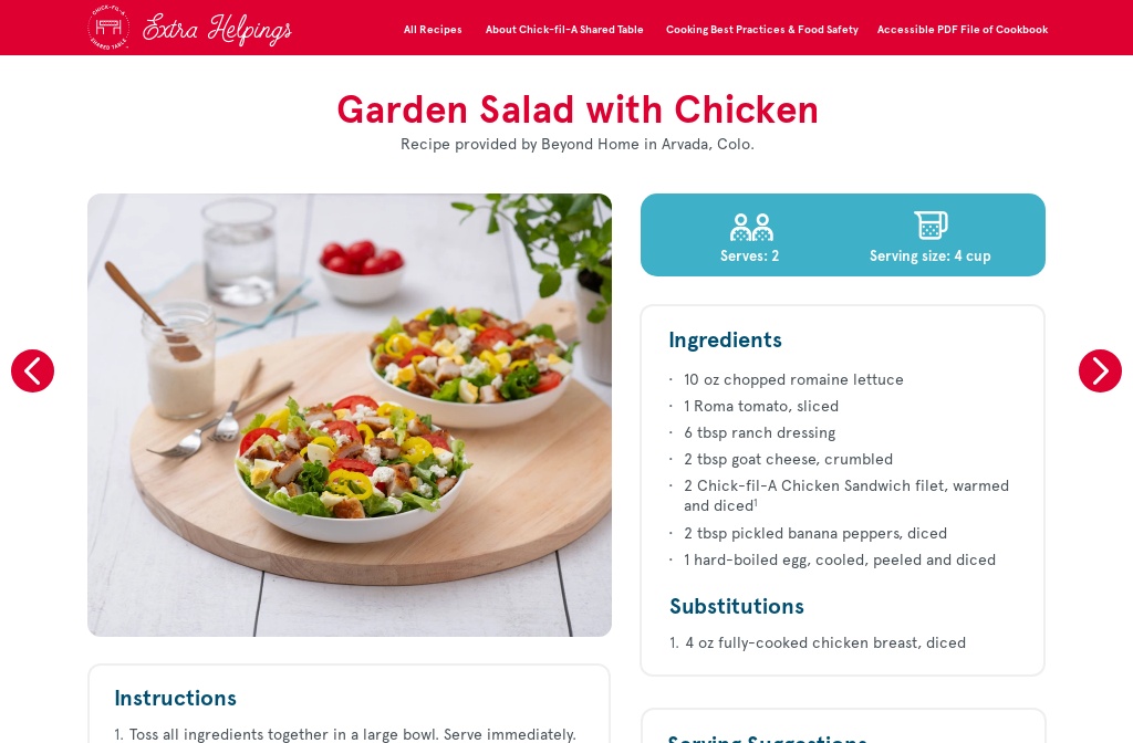 Extra Helpings Cookbook — Garden Salas with Chicken