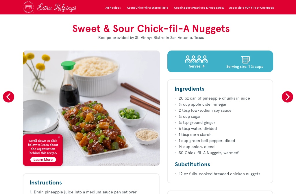 Extra Helpings Cookbook — Sweet And Sour Chick Fil A Nuggets