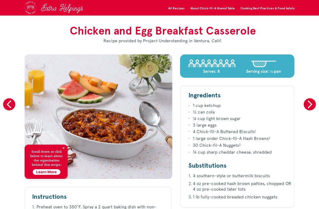 Extra Helpings Cookbook — Chicken and Egg Breakfast Casserole