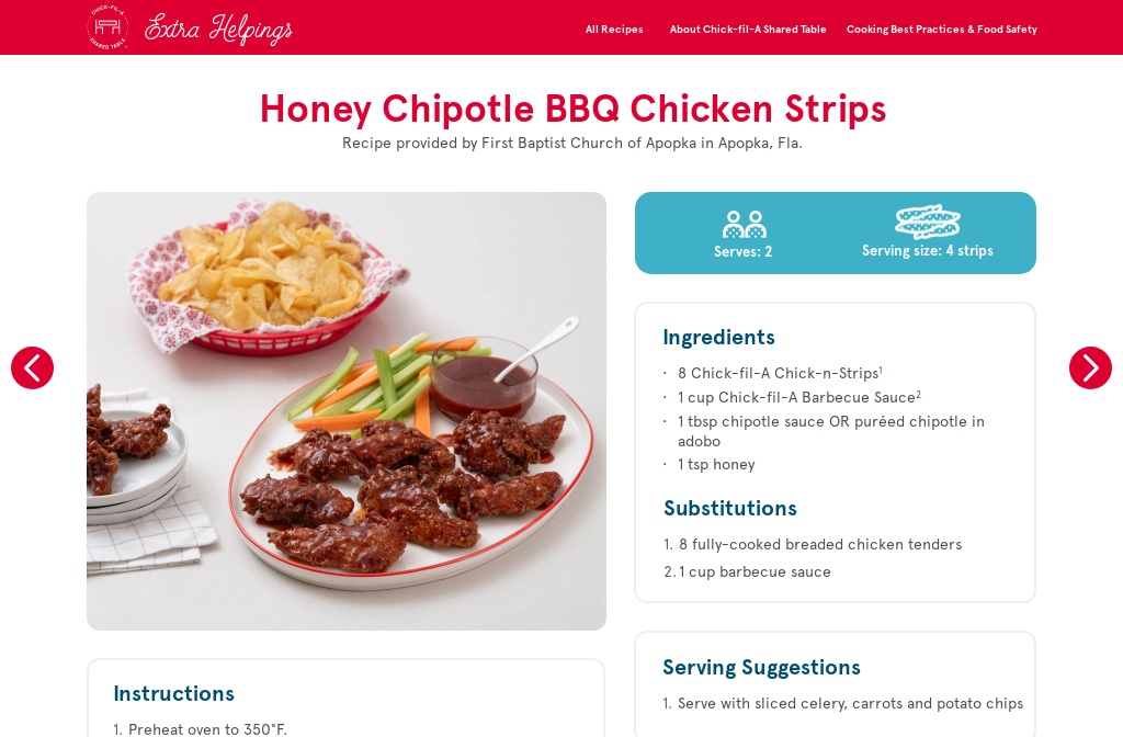 Extra Helpings Cookbook — Honey Chipotle BBQ Chicken Strips