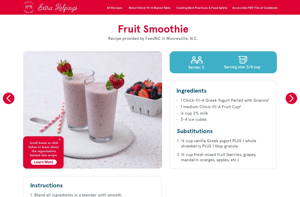 Extra Helpings Cookbook — Fruit Smoothie