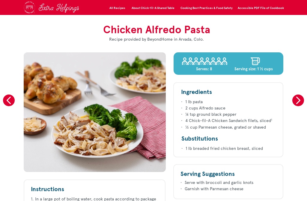 Extra Helpings Cookbook — Chicken Alfredo