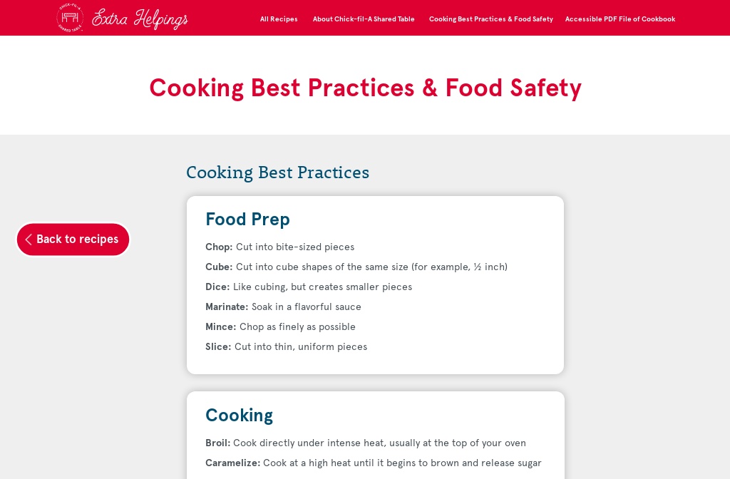 Extra Helpings Cookbook — Cooking Best Practices & Food Safety