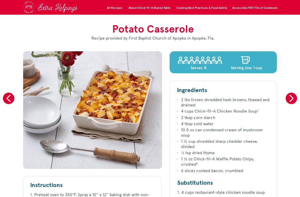 Extra Helpings Cookbook — Potato Casserole